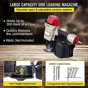 VEVOR Coil Siding Nailer CN70, 1-3/4-inch to 2-3/4-inch 15 Degree Pneumatic Siding Nail Gun for Siding Sheathing Wooding Fencing Decking