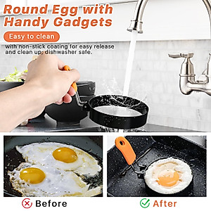 Elesunory 6 Pack Egg Rings for Frying Eggs, Nonstick Pancake Mold, Professional Stainless Steel Egg Mold with Anti-scald Handle, Round Egg Ring for Griddle Muffins Breakfast(8 Inch, 6 Inch, 3.5 Inch)