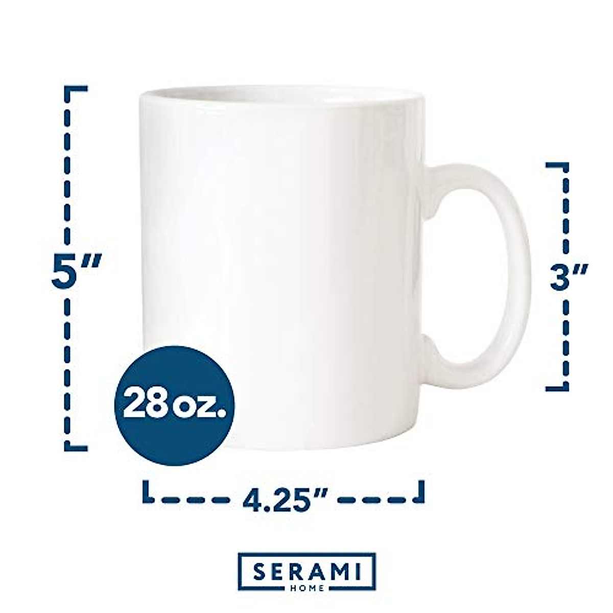 Serami 28oz Super Large White Coffee Mugs. Large Handles and Ceramic Construction, Set of 2
