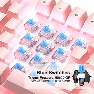 Anivia Mechanical Gaming Keyboard, MK1 Wired LED Backlit Keyboard with 87 Keys Compact Computer Keyboard for Mac PC Laptop, Cute Pink Keyboard - Blue Switches