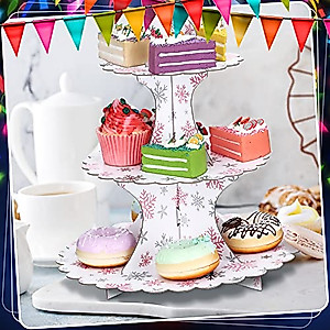 Vesici 2 Set of 3 Tier Pink Snowflake Party Cupcake Stand It's Cold Outside Baby Shower Tier Cardboard Cupcake Tray for Girls Birthday Gender Reveal Wedding Winter Party Supplies