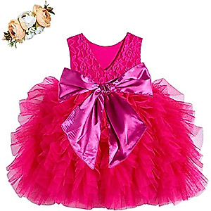 Cilucu Tutu Dresses for Girls Birthday Party Flower Girl Dress Baby Girl Tulle Dresses Lace Rose Pageant Dresses V-Shape Backless Big Bow Vintage Princess Dress Birthday Party Hot Pink Size 4-5T