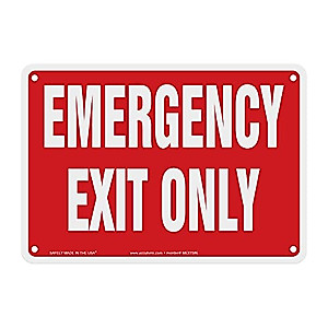 Accuform "Emergency EXIT ONLY" Plastic Safety Sign, 7" x 10", White on Red, MEXT586VP