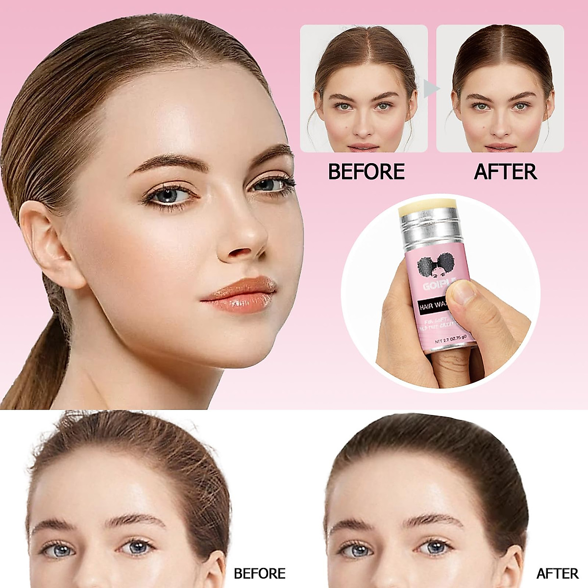 Wax Stick for Hair, Pomade Long-Lasting Wax, Smoothing & Slick Stick for Wigs, Styling Waxes for Fly Away & Edge Frizz Hair (2.7 oz)