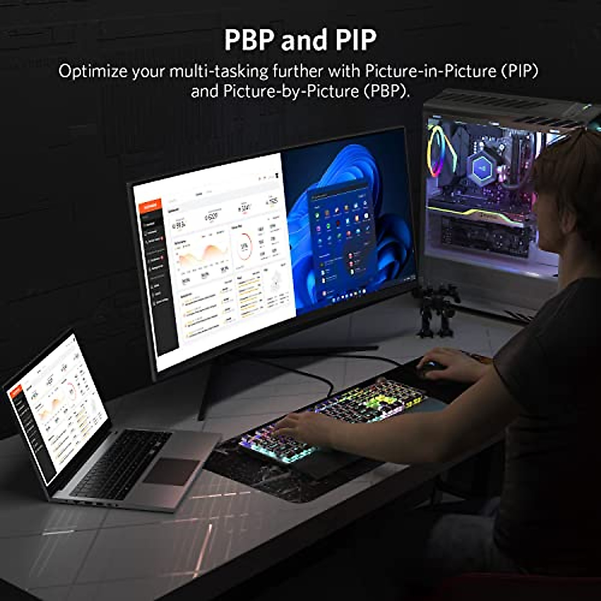 Fiodio 35” Ultra Wide QHD 21:9 Gaming Monitor, with Adaptive Sync, 120Hz Refresh Rate, Picture in Picture, By sRGB 99%, 2xHDMI 2xDisplay Ports, R1800, 3440*1440P, (DP Cable Included), Black (V3L6W)