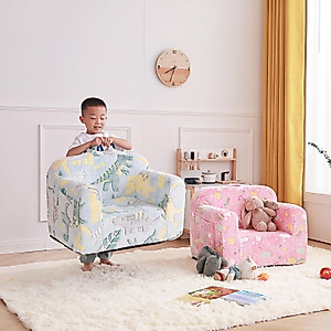 Tiita Kids Sofa, Children Couch with Carrying Handle & Side Pockets, Kids Foam Chair, Toddler Armrest Chair, Lightweight Children Sofa Chair, Kids Read Sofa for Girl or Boy (Grey Dinosaur)