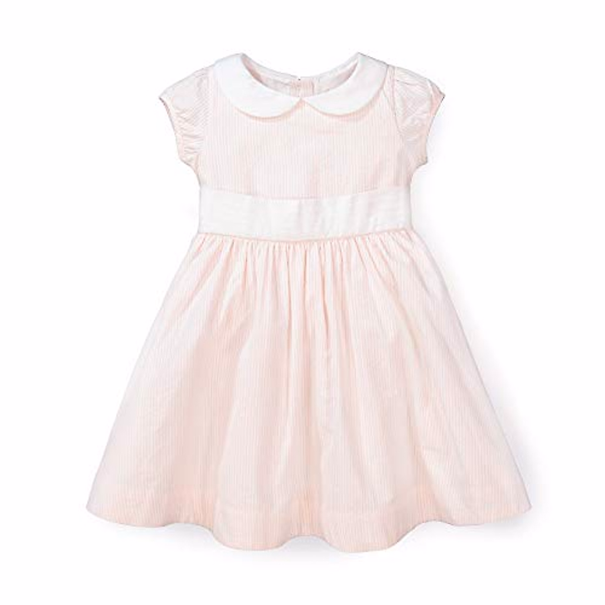 Hope & Henry Layette Baby Girl Woven Short Sleeve Tie-Back Dress with Peter Pan Collar
