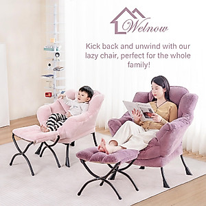 Welnow Lazy Chair with Ottoman, Modern Lounge Accent Chair with Armrests and a Side Pocket, Leisure Upholstered Sofa Chair Set, Reading Chair with Footrest for Small Space, Burgundy