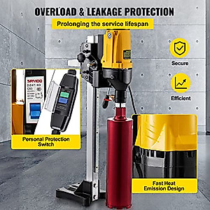 Happybuy 6 Inch/160MM Diamond Core Drilling Machine 2180W Diamond Core Drill Rig with Stand and Drill Bits,Wet Dry Core Drill Rig for Diamond Concrete Drilling Boring (Drill Bit Diameter: 4.25"/108MM)