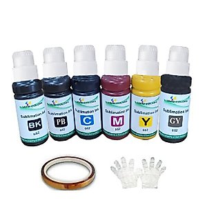 Vivid Colors VC T552 552 Dye Sublimation Ink 70ml / per Bottle Refill Bottle for ET-8500 ET-8550 Heat Press Transfer on DYI Mugs Plates T-Shirts (6 Pack) Super Tank Printer Sublimation Ink Refills