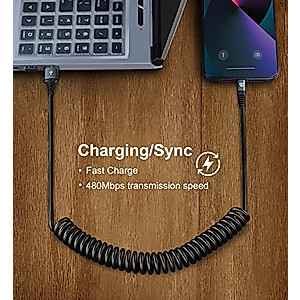 Coiled Lightning Cable, iPhone Charger Cable 3FT for Car, 2 Pack [Apple MFi Certified] 3 Feet Lightning Cord Compatible with iPhone14/13/12/11 Pro Max/XS MAX/XR/XS/X/8/7/Plus/6S iPad/iPod- Black