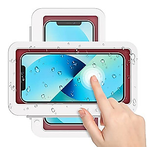 MoKo Shower Phone Holder Waterproof, 180 Rotation Wall Mount Phone Holder for Bathroom Kitchen Bathtub with Anti-Fog Touchable Screen, Fits iPhone 14 Universal Smartphone up to 6.8",White