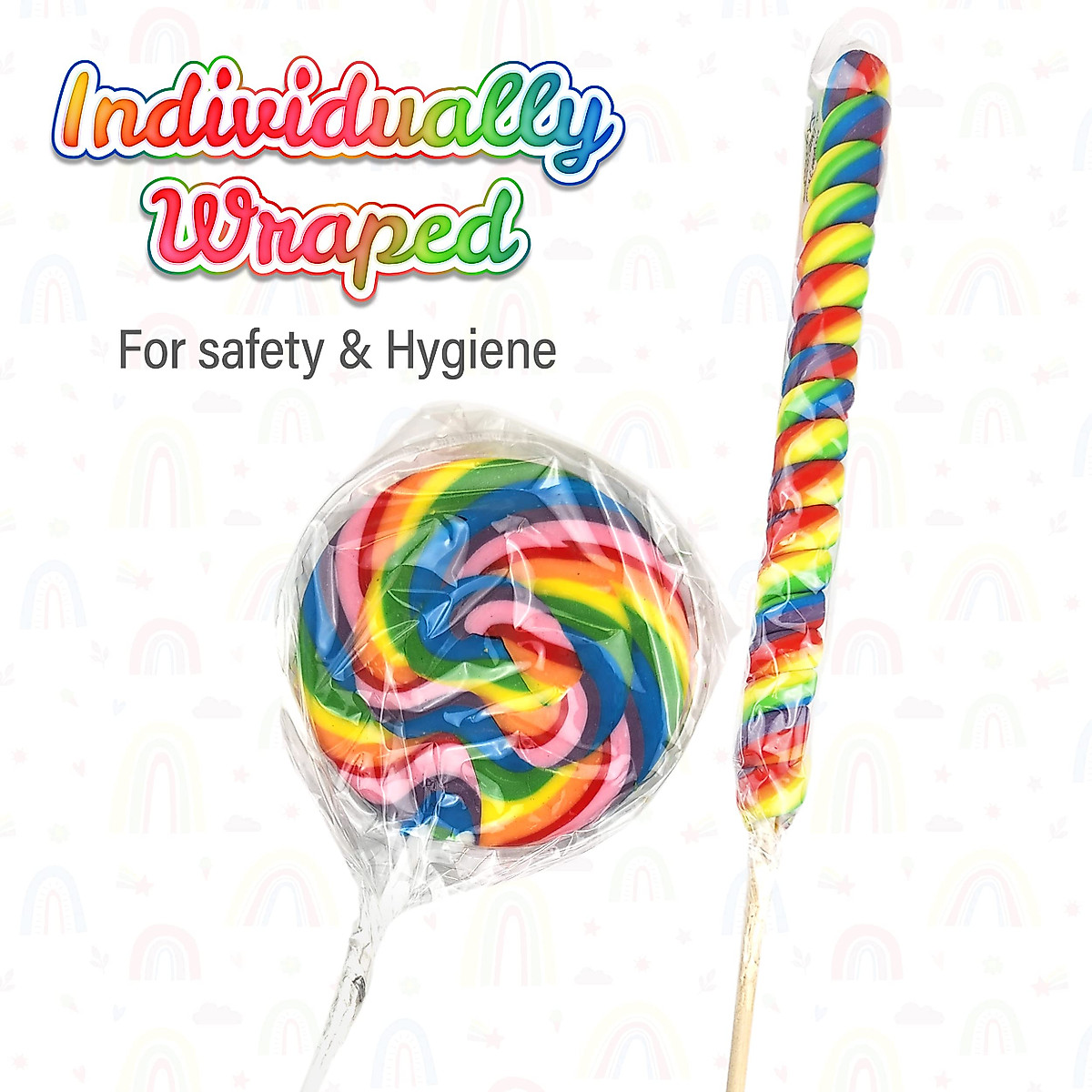 12 Jumbo Rainbow Swirl Lollipops Bundle, 6 Giant 4 Inch Swirl Suckers & 6 Twisty Pops 12 inch Height,Individually Wrapped Multi-Flavored Candy, Great for Summer At The Beach