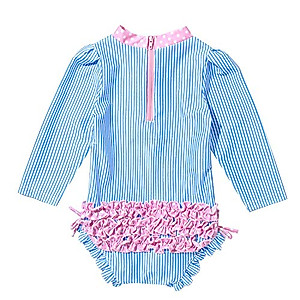 Yeeye Baby Girls Long Sleeve Printed One Piece Swimsuit UPF50+ Sun Protection Rashguard Shirt with Zipper Blue,White 3-6 Months