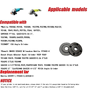 Grinder Flange Angle Wrench Metal Lock Nut Fit for DW Milwaukee Makita 193465-4 Compatible with Bosch Black & Decker Ryobi 4.5" 5" 5/8-11 Replacement Part 7PCS