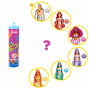 Barbie Color Reveal Doll & Accessories, Rainbow Mermaid Series, 7 Surprises, 1 Mermaid Barbie Doll (Styles May Vary)