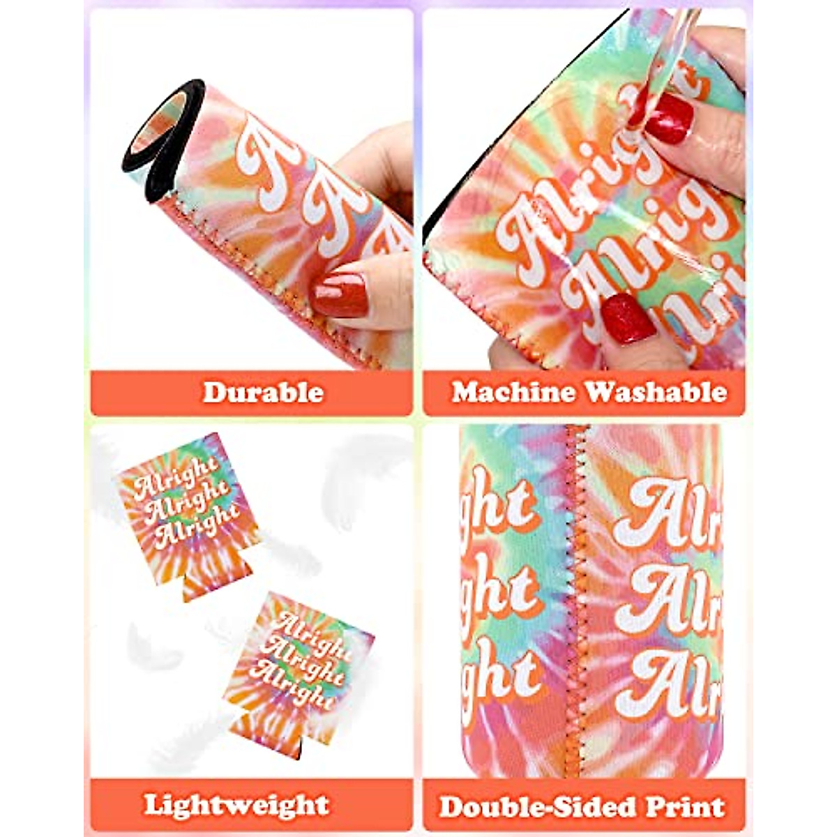 12 PCS Hippie Tie Dye Bachelorette Party Can Sleeves Dazed and Engaged Beverage Sleeves Retro Bridal Shower Party Supplies Bride Babe 60s 70s Hippie Party Decoration