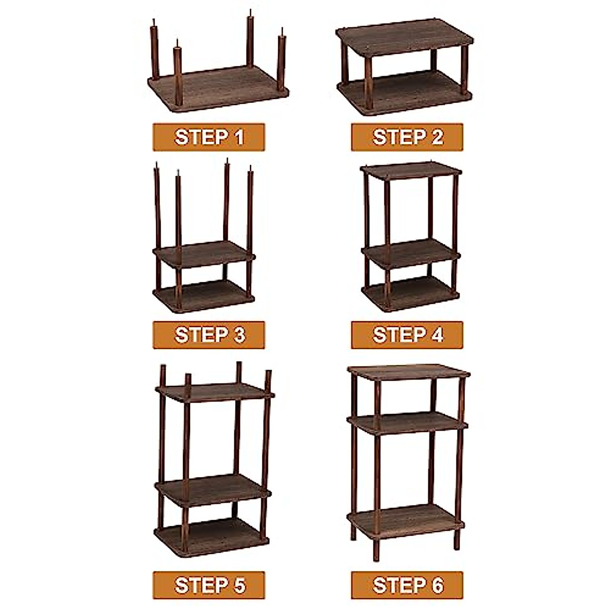 Kosmeey Set of 1 End Tables, Wooden 3-Tier Narrow Side Table, Rustic Brown Nightstand Sofa Side Table Used for Small Spaces, Living Room, Bedroom (Rustic Brown)