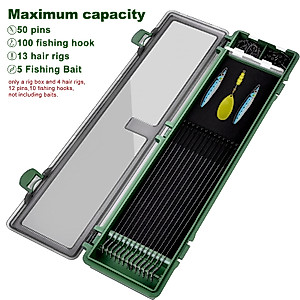 Luroad Stiff Hair Rig Tackle Box, Carp Fishing Storage Box Rig Board with 4pcs Hair Rigs, 12pcs Pins and 10pcs Barbed Fishing Hook in Rig Storage Box