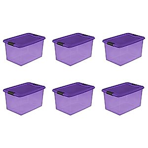 Sterilite 64 Qt lid Box, Pecos Tint base w/Royal Purple lid & Black latches