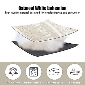 Toldlove Quilts Queen Size - Boho Quilt King 100% Cotton Oatmeal Bedding Set Bohemian Striped Bedspread Lightweight Rversible Comforter Coverlets All Season,Oatmeal/Begie White 3Pcs