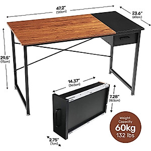 QooWare Home Office Computer Desk, 47" Study Writing Desk Dual-Colored Modern Simple Wooden PC Desk with Storage Drawer, Supports Up to 132 lbs (Espresso & Black)