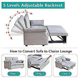 NOSGA Double Sofa Bed, 53.14" Pull Out Sofa Bed Velvet Convertible Sleeper Sofa Bed Velvet Sleeper Sofa Bed with 2 Pillows Adjustable Backrest Modern Adjustable Bed Lounge Chaise, Grey-1