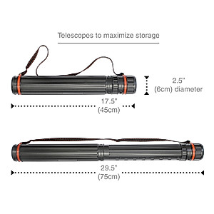 VViViD Extra Large Black Plastic Telescoping Transit Poster & Document Storage Tube w/Adjustable Nylon Carrying Strap (Medium (17.5" x 2.5"))