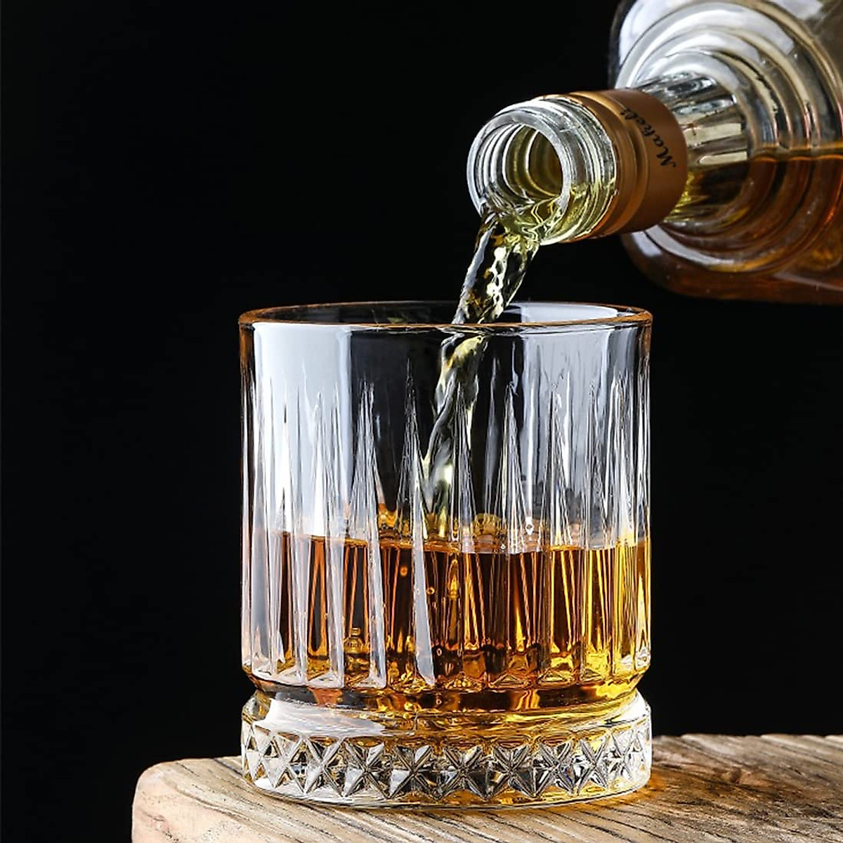 RIS LAN Luxury Whiskey Glasses Set of 6 - 11 Oz Crystal Carved Whisky Glasses, Old Fashioned Glasses for Drinking Bourbon, Scotch Whisky, Cocktails, Cognac, Unique Gifts for Men