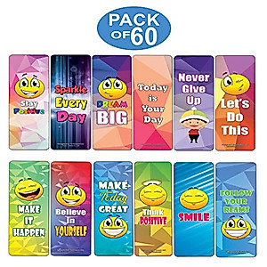 Creanoso Positive Sayings Emoji Bookmarker Cards (60-Pack) – Premium Gift Set – Awesome Bookmarks for Boys, Girls, Children – Six Bulk Assorted Bookmarks Designs – School Incentives – Wall Decal