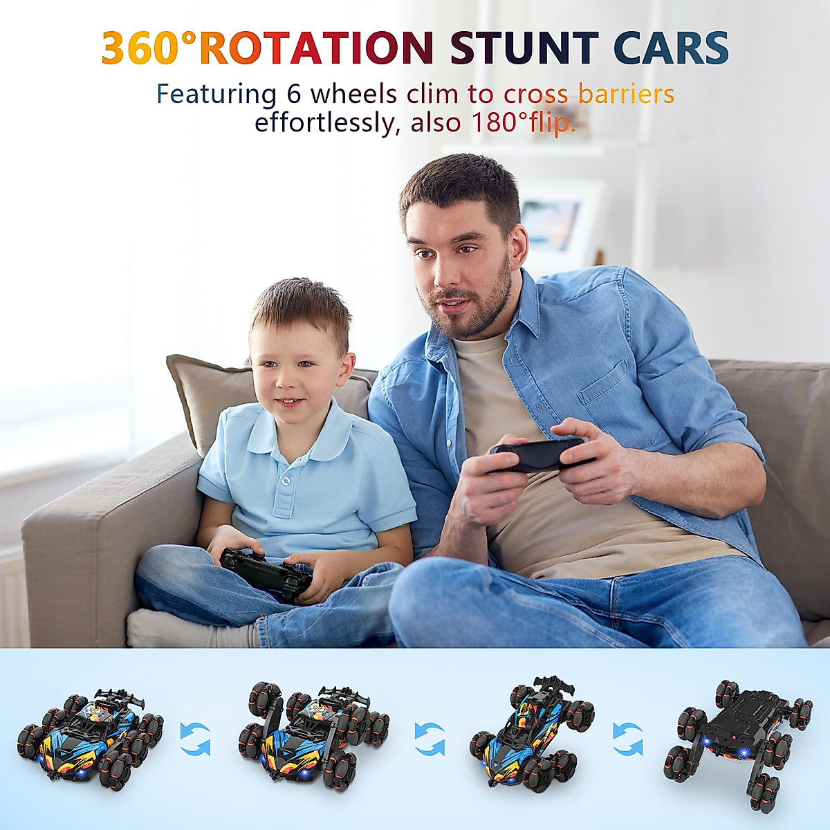 MOFOKEAY RC Cars 6WD Drift Stunt,Remote Control Car for Boys Age 6-12,360° Rotating Spray Car for Xmas Gifts
