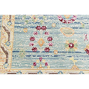 Unique Loom Austin Collection Traditional Border, Floral, Vintage Area Rug, 8' 0" x 10' 0", Blue/Green