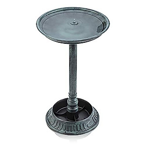 Alpine Corporation TIZ112 Alpine Plastic Outdoor Decor for Garden, Patio, Deck, Porch-Green Birdbath with Planter Pedestal, 25 Inch Tall, 15"L x 15"W x 25"H, Turquoise