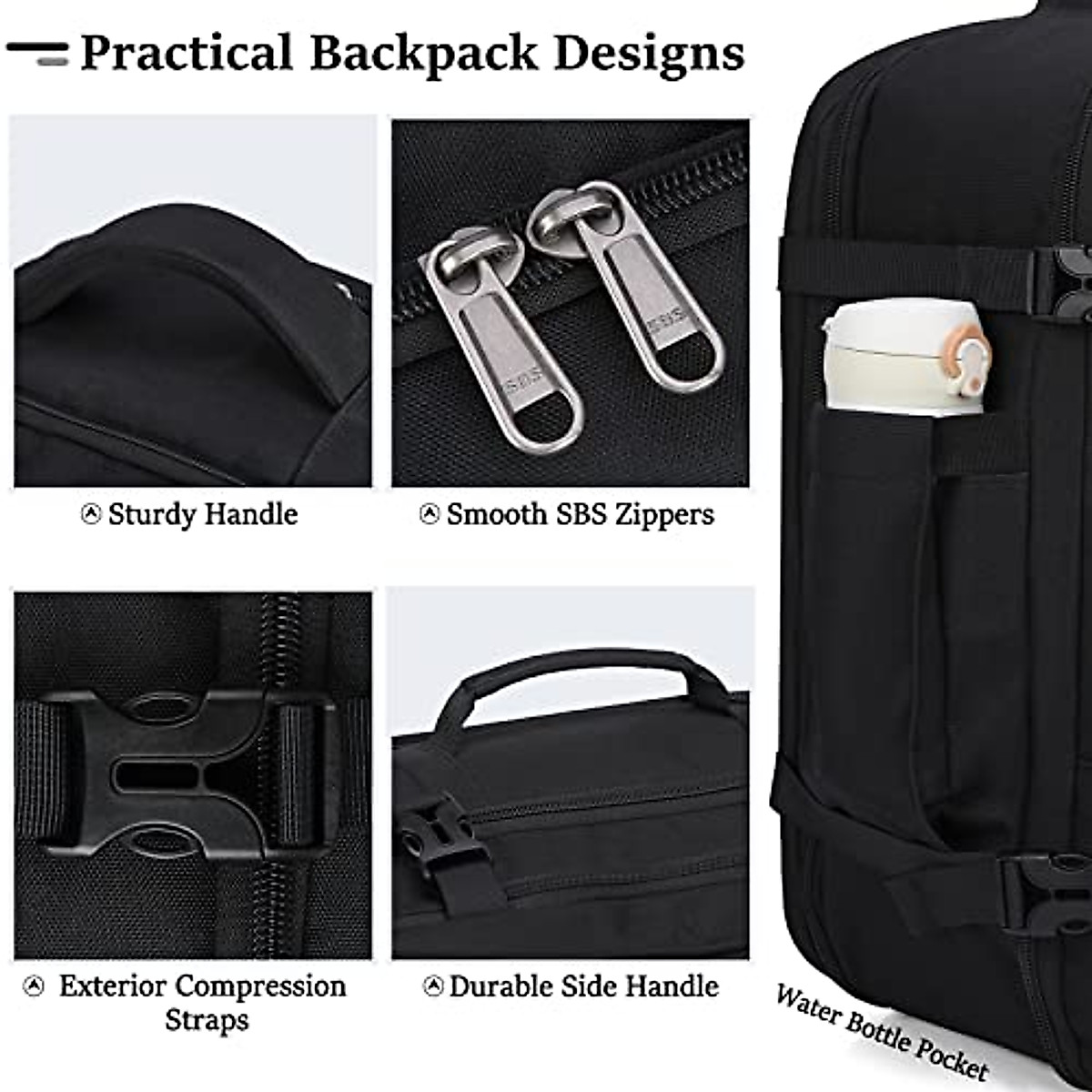 IGOLUMON Travel Backpack for Men Women 40L Flight Approved Carry on Backpack 17 Inch Waterproof Laptop Backpack Large Luggage Daypack Business College Weekender Backpack with Shoe Bag, Dark Black