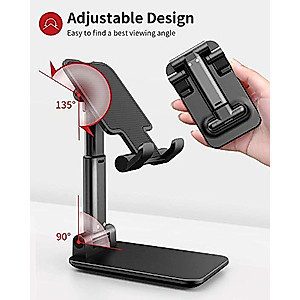 Foldable Cell Phone Stand, Zinalop [2021 Latest] Angle & Height Adjustable Desk Phone Holder with Stable Anti-Slip Design Compatible with iPhone 12/12 Pro/Smartphones/iPad Mini/Kindle(Black)