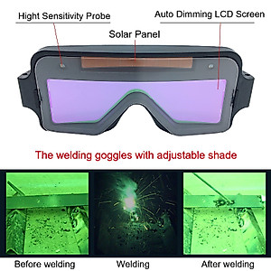 Welding Goggles Auto Darkening,Solar Auto Darkening Welding Glasses Over Glasses Mask Helmet, Welder Safety Eye Protection PC Glasses