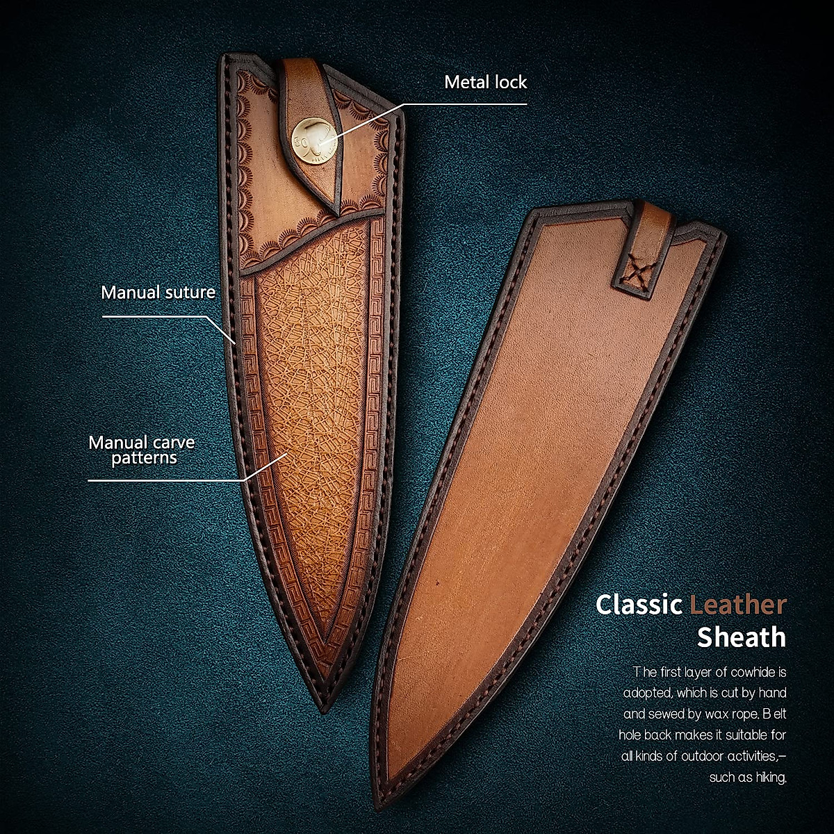 FZIZUO Professional Japanese Style Chef Knife,Full Tang 8.3 Inch Handmade VG10 Damascus Steel Blade Burl Wood Handle Gyuto Kitchen Knives with Sheath for Cooking