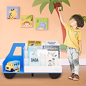 Fantasy Fields Toddler Storage Kids Bookcase 3-Tier Truck Display Bookshelf, Blue and White