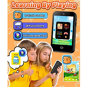 Kids Smart Pretend Phone for Girls Boys Age 3-8 with Dual Camera 28 Games 2.8'' HD Touch Screen Music Player Video Audible Story Pedometer Alarm Clock Calculator Torch Toddler Learning Toys
