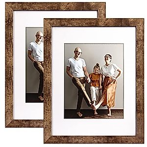 Hap Tim 11x14 Picture Frame Set of 2,Each Carbonized Black Wood Pattern Frame with 2 Mats,Display 8x10 or Four 4x6 Photos with Mat,11x14 Picture Without Mat for Wall Display