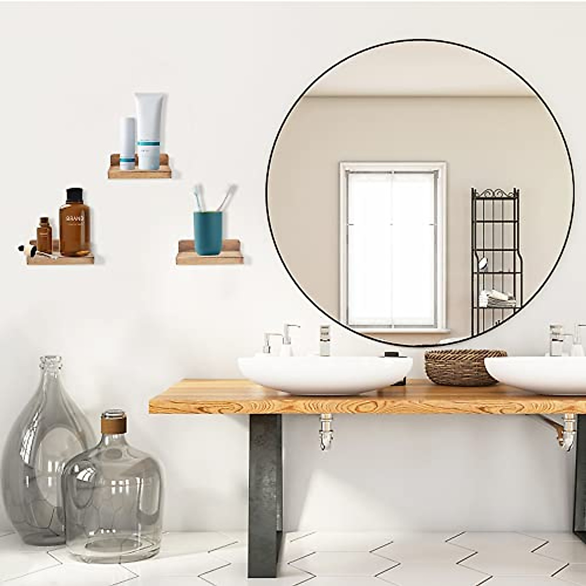 NIUBEST Small Floating Shelf,Carbonized Black,Set of 3 Small Wall Shelf for Bedroom Living Room Bathroom Kitchen Office-5x5 Inch