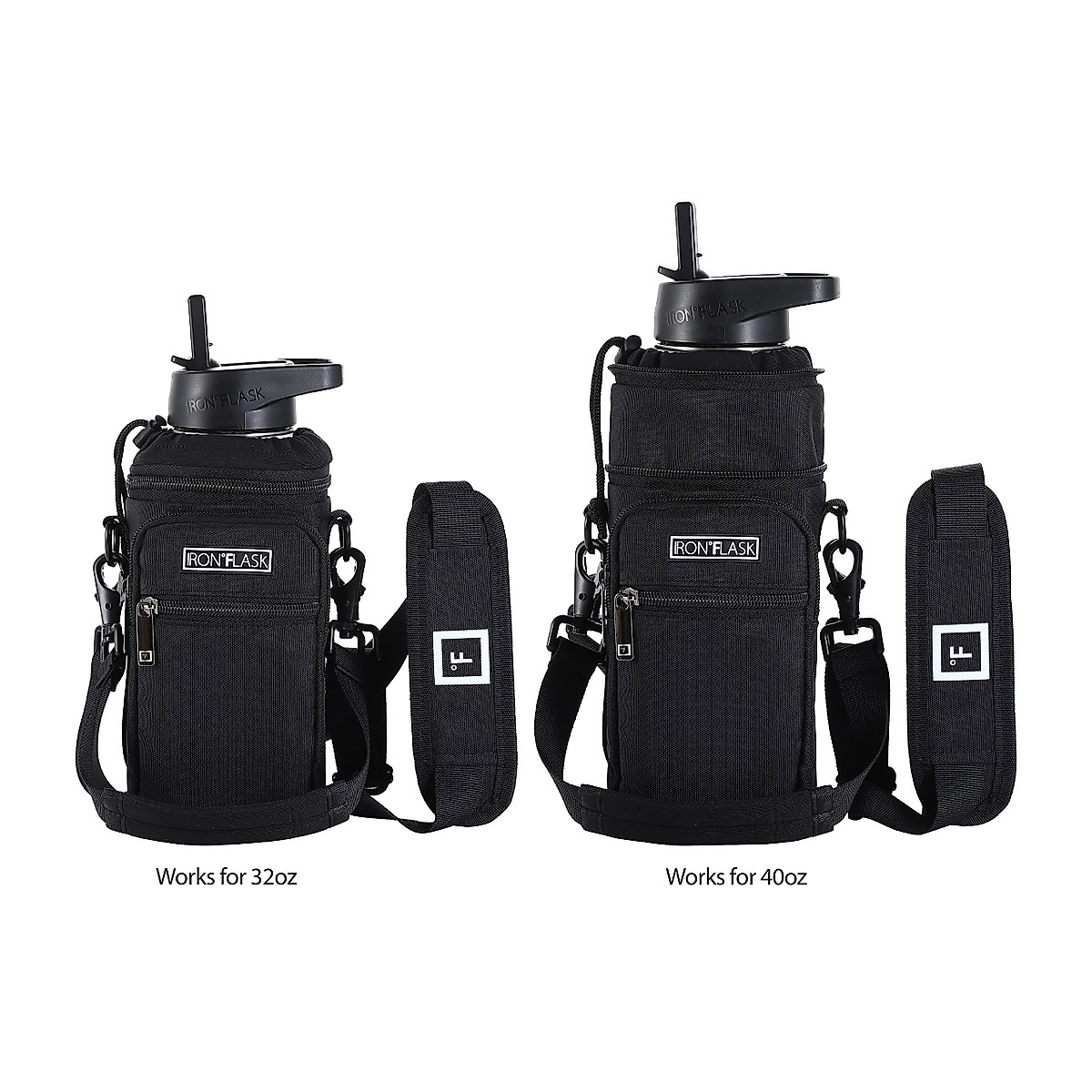 IRON °FLASK Carrier, Holder, Sleeve - Fits Insulated Stainless Steel Sports Water Bottle, Adjustable Shoulder Strap, Holder Bag Case Pouch Cover 32-40 Oz