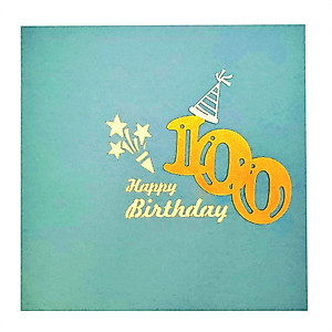 iGifts And Cards Happy 100th Blue Birthday Party Box 3D Pop Up Greeting Card – Someone Turning 100, Hundred, Awesome, Balloons, Unique, Celebration, Feliz Cumpleaños, Fun, Mom, Dad