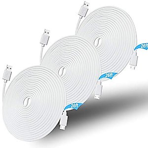 26FT 3 Pack Power Extension Cable for Wyze Cam Pan/WyzeCam/Kasa Cam/YI Dome Home/Furbo Dog/Nest Cam/Arlo Q/Blink/Cloud Camera,KasaCam NestCam Indoor,Netvue,SCOVEE Micro USB Charging Charger Cord