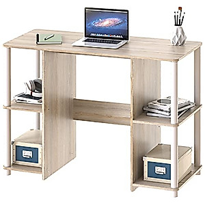 SHW Home Office Wood Desk with Double Sided Shelves, Oak