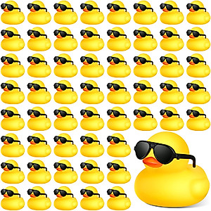 150 Pcs Yellow Mini Rubber Ducks in Bulk with 150 Pcs Sunglasses Christmas Duck Gifts Mini Bath Ducks Small Duck Float Pool Ducks Bulk Toys for Baby Shower Birthday Party Christmas Stocking Stuffers