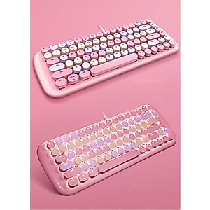 Mechanical Keyboard Wired 84 Keys Gaming Keyboard Mixed Color Retro Round Keycaps Keyboard for PC Gamer/Office/Home ​Computer (Color: Chocolate/Cherry Blossom Pink) (Color : Chocolate)