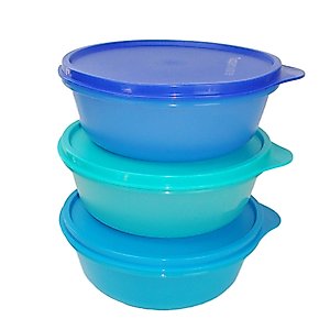 Tupperware Fridge Storage Bowls with airtight lid Blue 3X 2.5 Cup / 600 ml