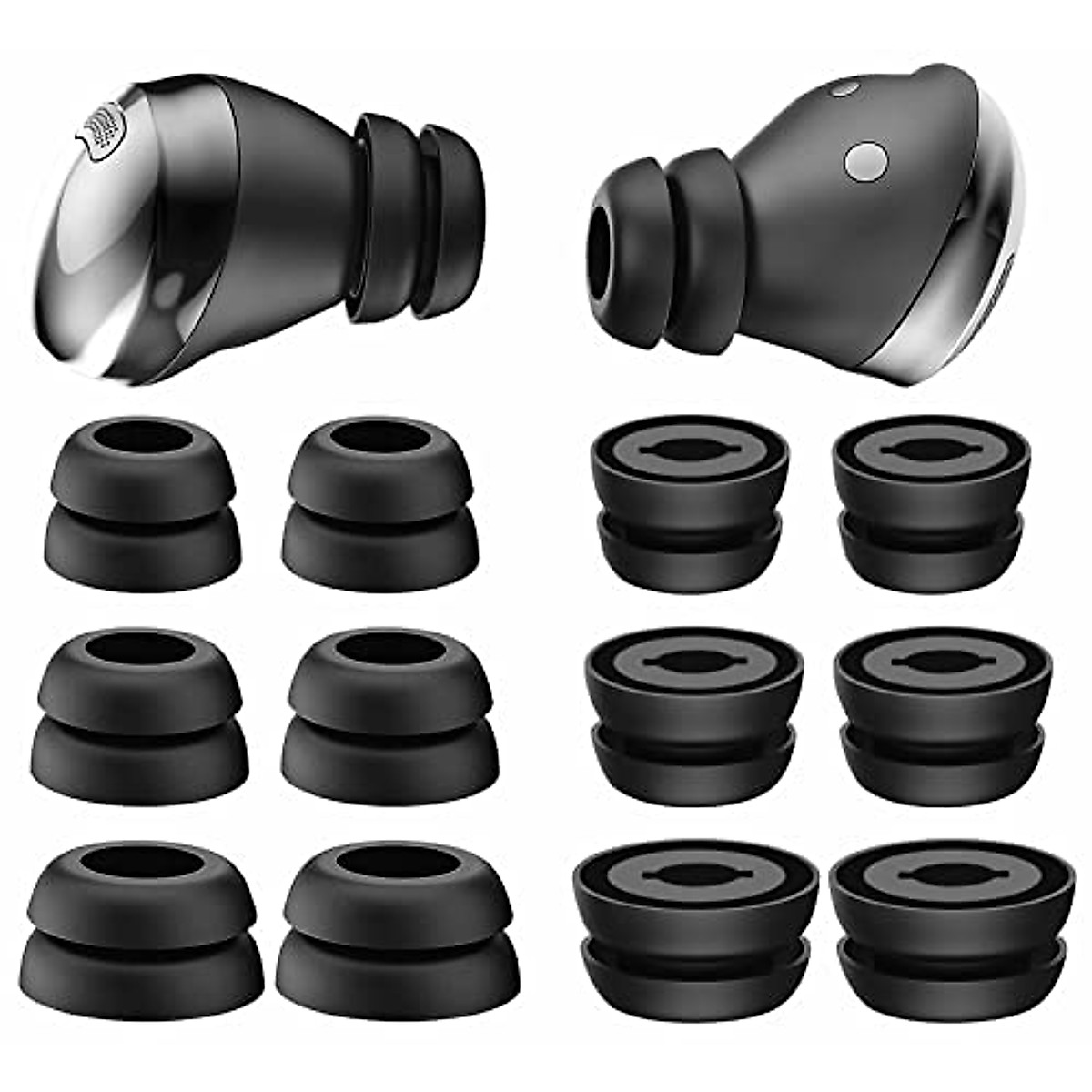 6 Pairs Galaxy Buds Pro [ Double Flange ] Ear Tips, S/M/L 3 Size Replacement Silicone Fit in Case Flexible Noise Reduce Earplug Earbuds Eartips Compatible with Samsung Galaxy Buds Pro - Black