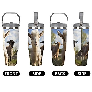 YTLKGFP 30 Oz Large Capacity Car Cup Cute Goat Tumbler with Handle Straw Lid Insulated Stainless Steel Water Bottle Travel Mug Leak-proof Car Cup Keeps Cold Or Hot